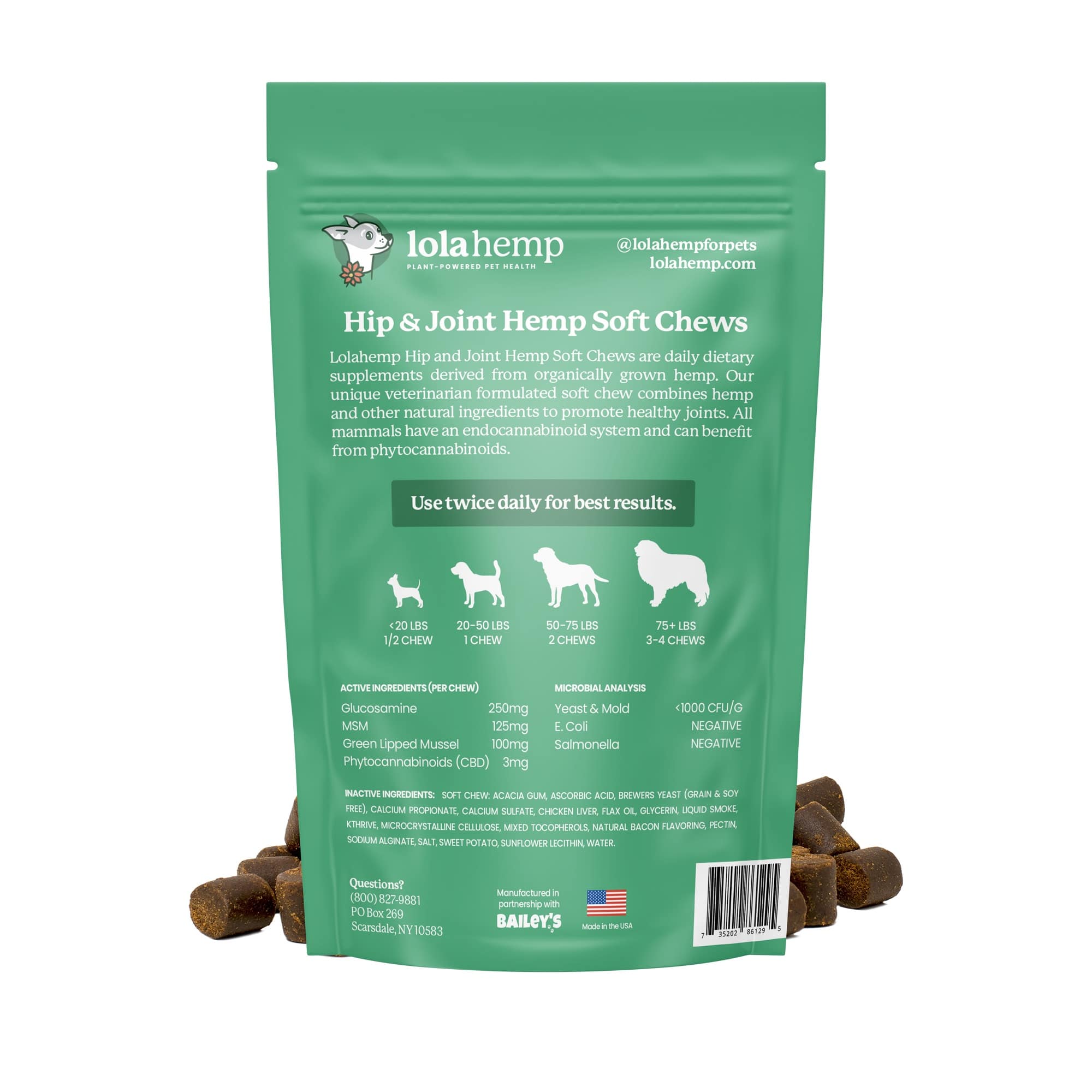 Lolahemp Hip And Joint Hemp Chews For Pets Organic Hemp Treats For Dogs