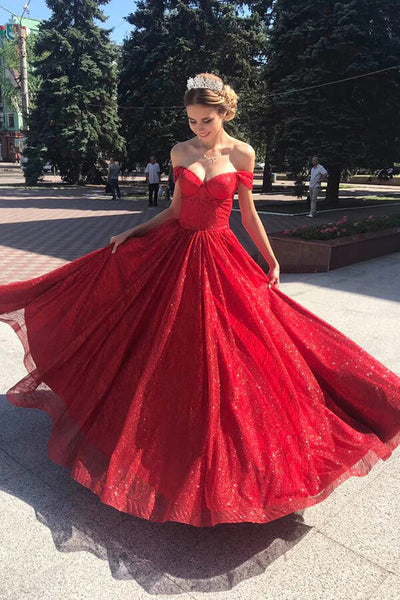 Red Satin A Line Cold Shoulder Long Prom Dress With Slit Evening