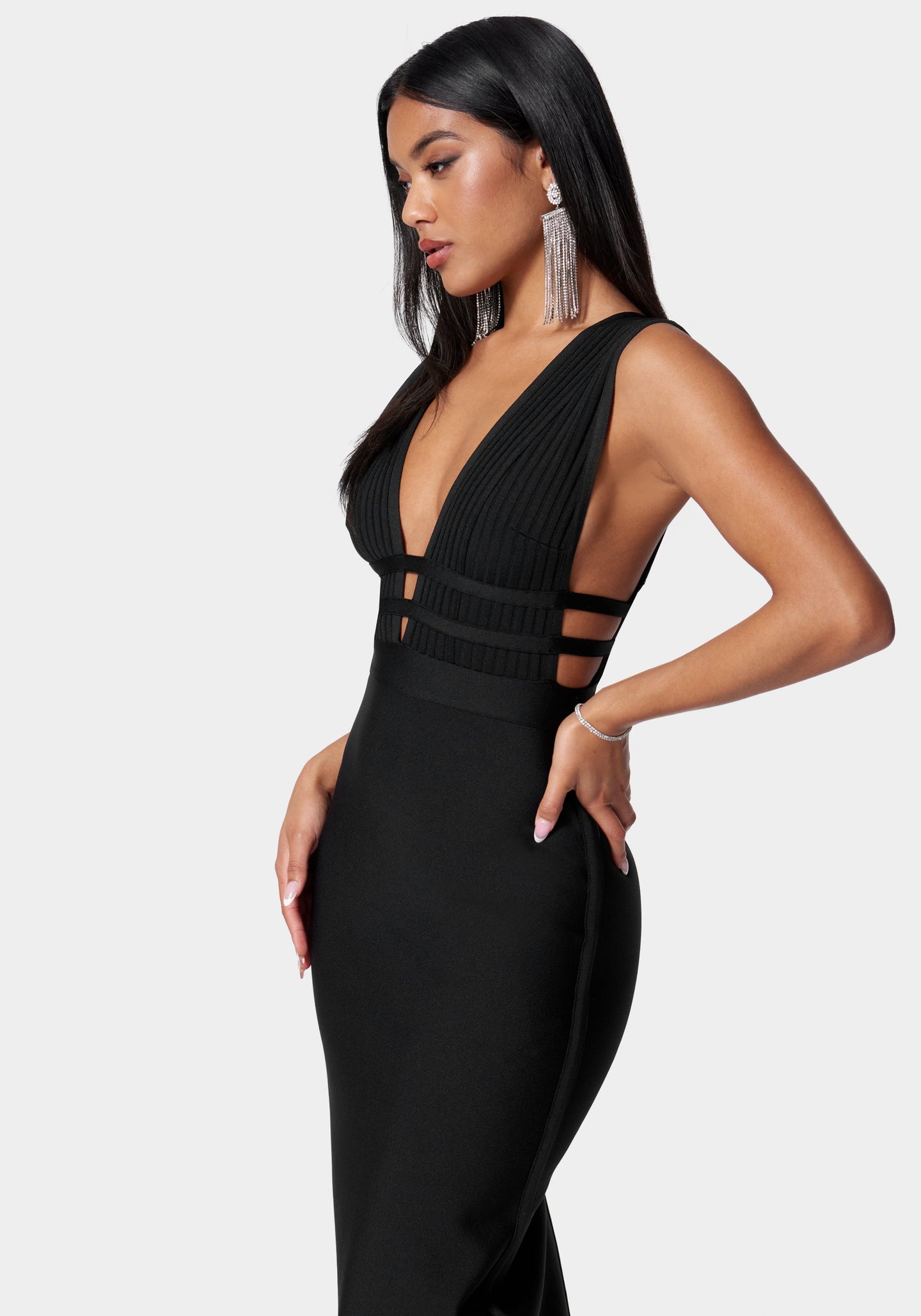 Luxe Bandage Plunge Neck Gown Bebe