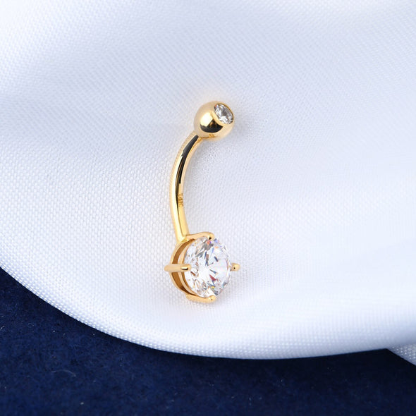 14k Gold Belly Ring 14g Round Cz Diamond Belly Button Ring