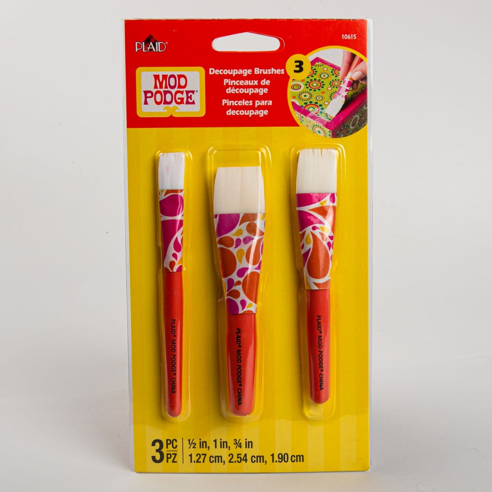 Mod Podge Short Handle Brush Set 3pkg