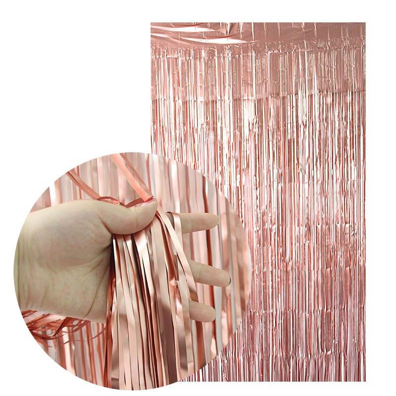1m X 2m Metallic Rose Gold Foil Fringe Curtain Online Party Supplies