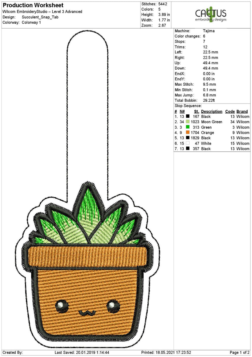 Succulent Snap Tab Cactus Embroidery Designs