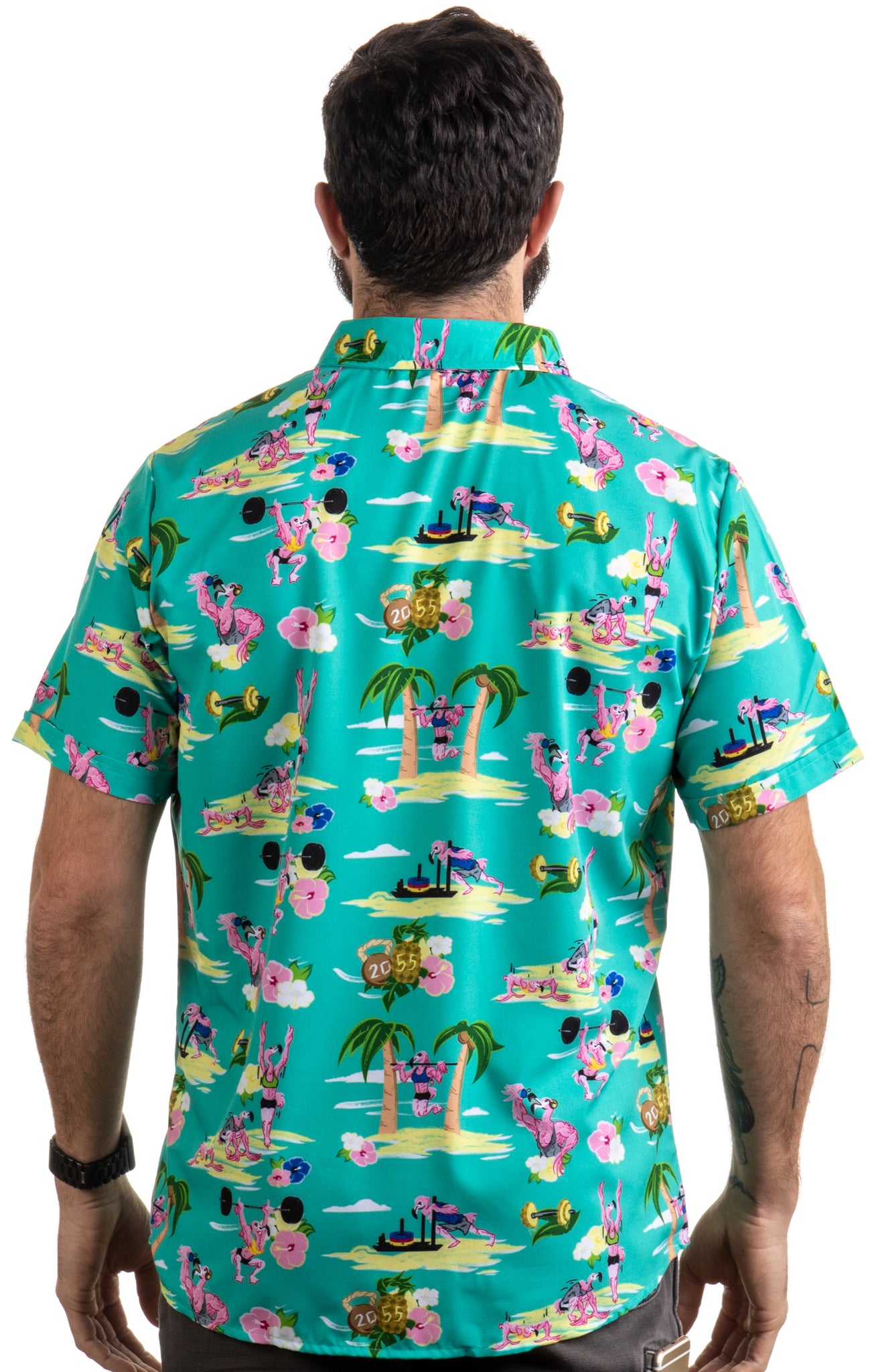 Workout Flamingos Funny Lifting Hawaiian Button Down Polo Party Lift