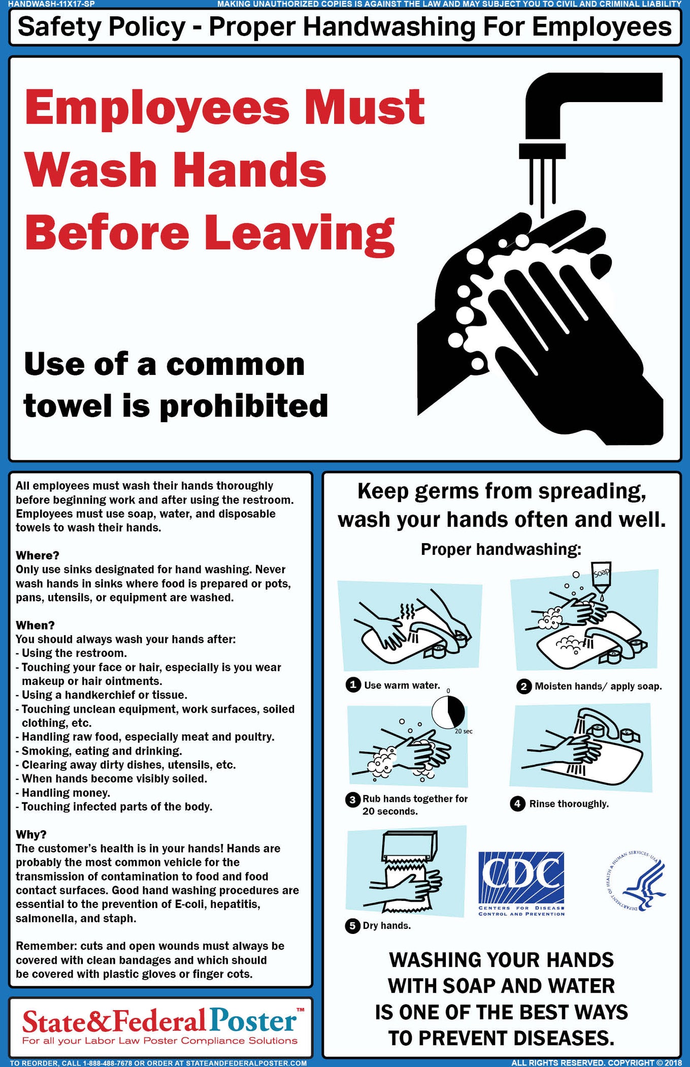 Handwash Poster — State And Federal Poster