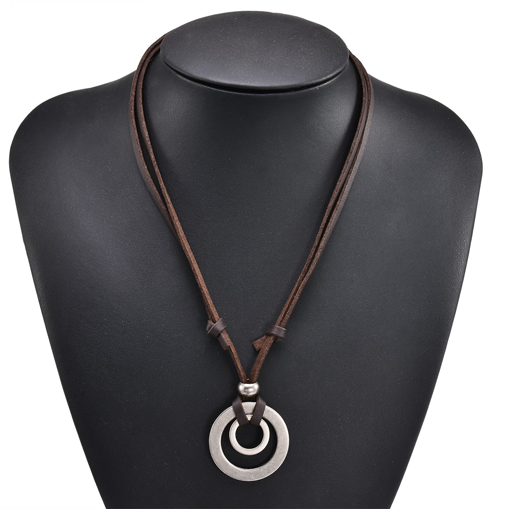 Double Circle Adjustable Leather Cord Necklace Dinky Diamonds