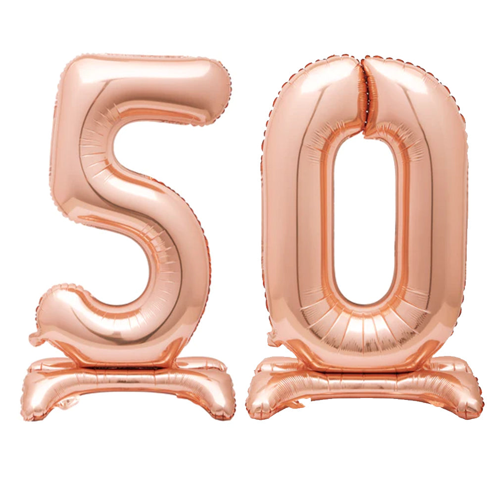 Rose Gold Number 50 Air Filled Standing Balloons 30 Party Packs