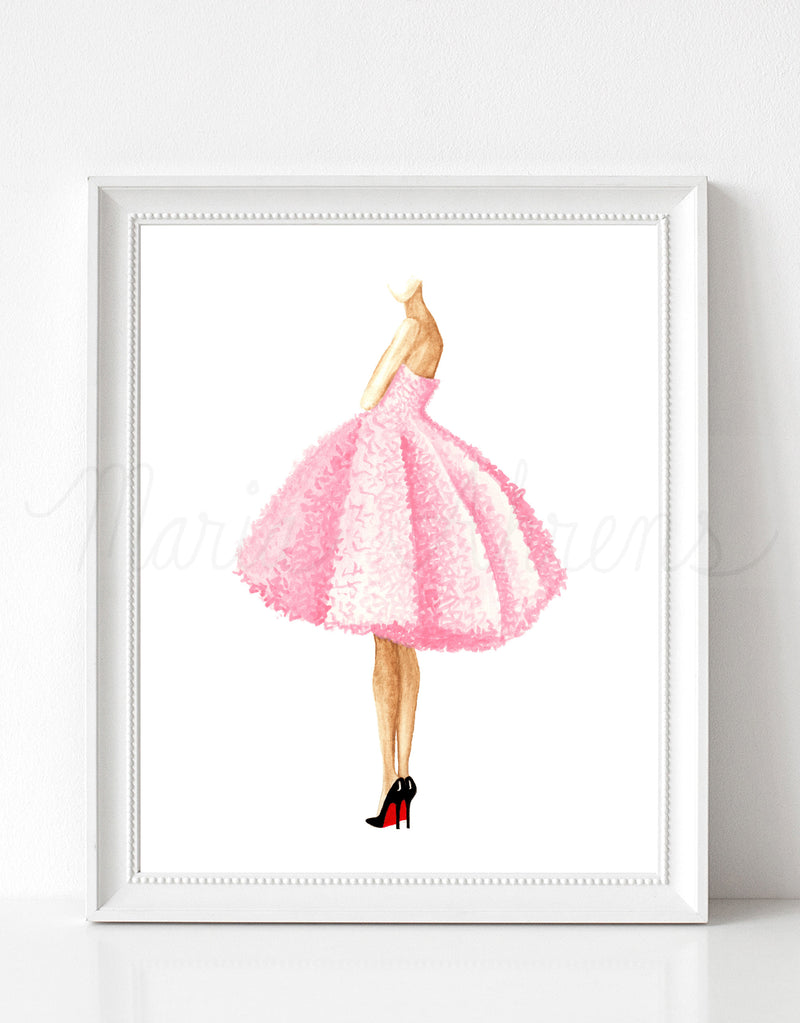 Pink Dress Fashion Illustration Watercolor Art Print