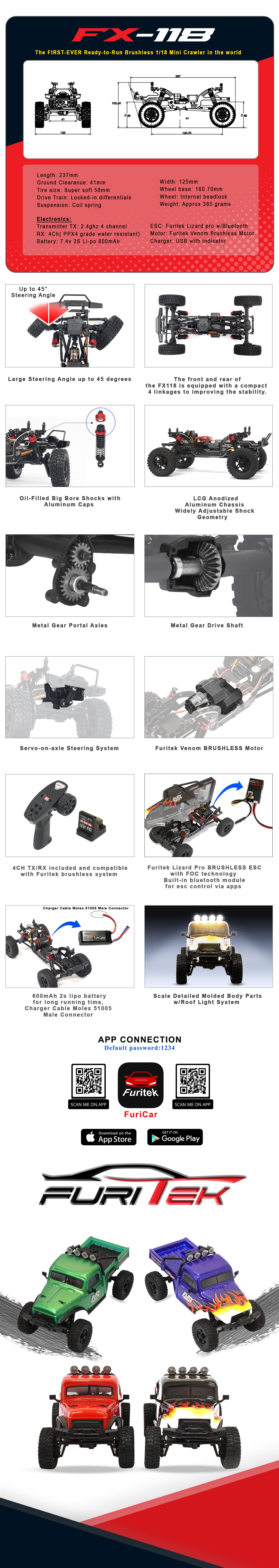 Furitek Fx118 Fury Wagon Rtr Brushless 118 Rc Crawler Kit Red Hdrc