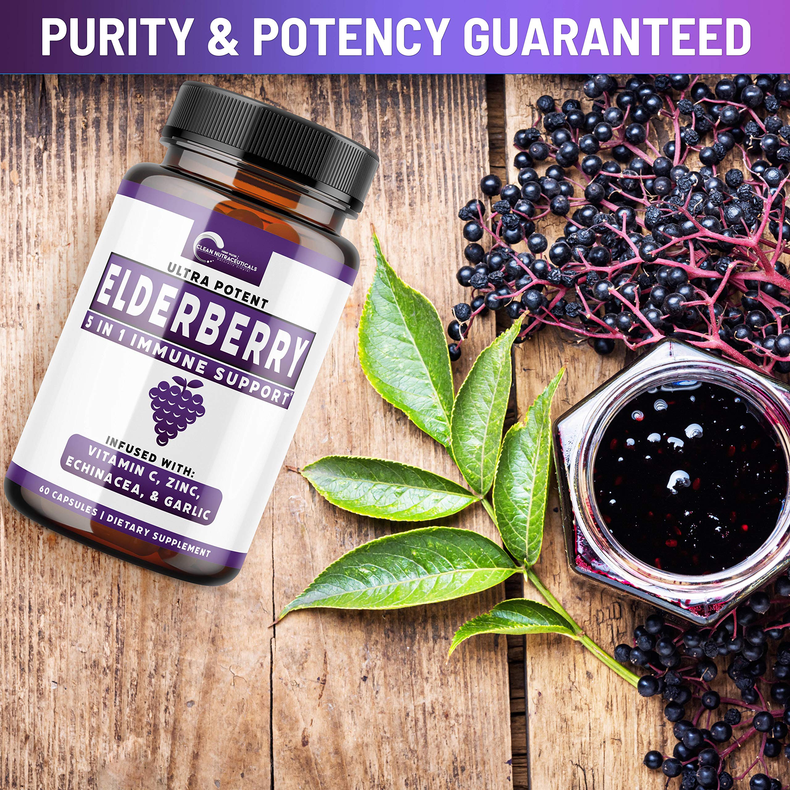 Elderberry Capsules Immune Support Booster Zinc Vitamin C Garlic