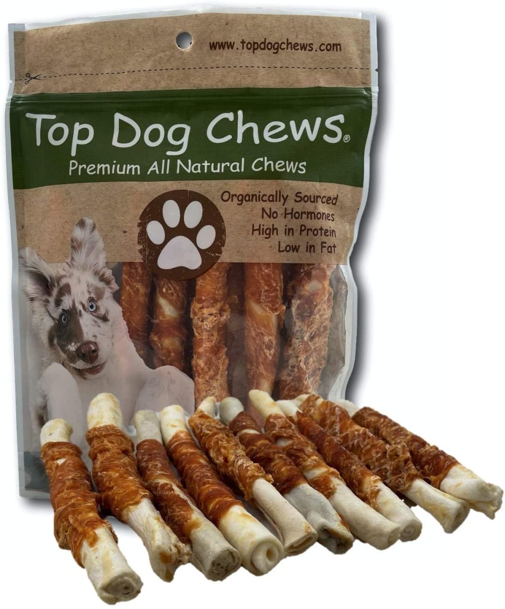 Chicken Wrapped Rawhide Rolls North American Made 25 Pack Top Dog Chews
