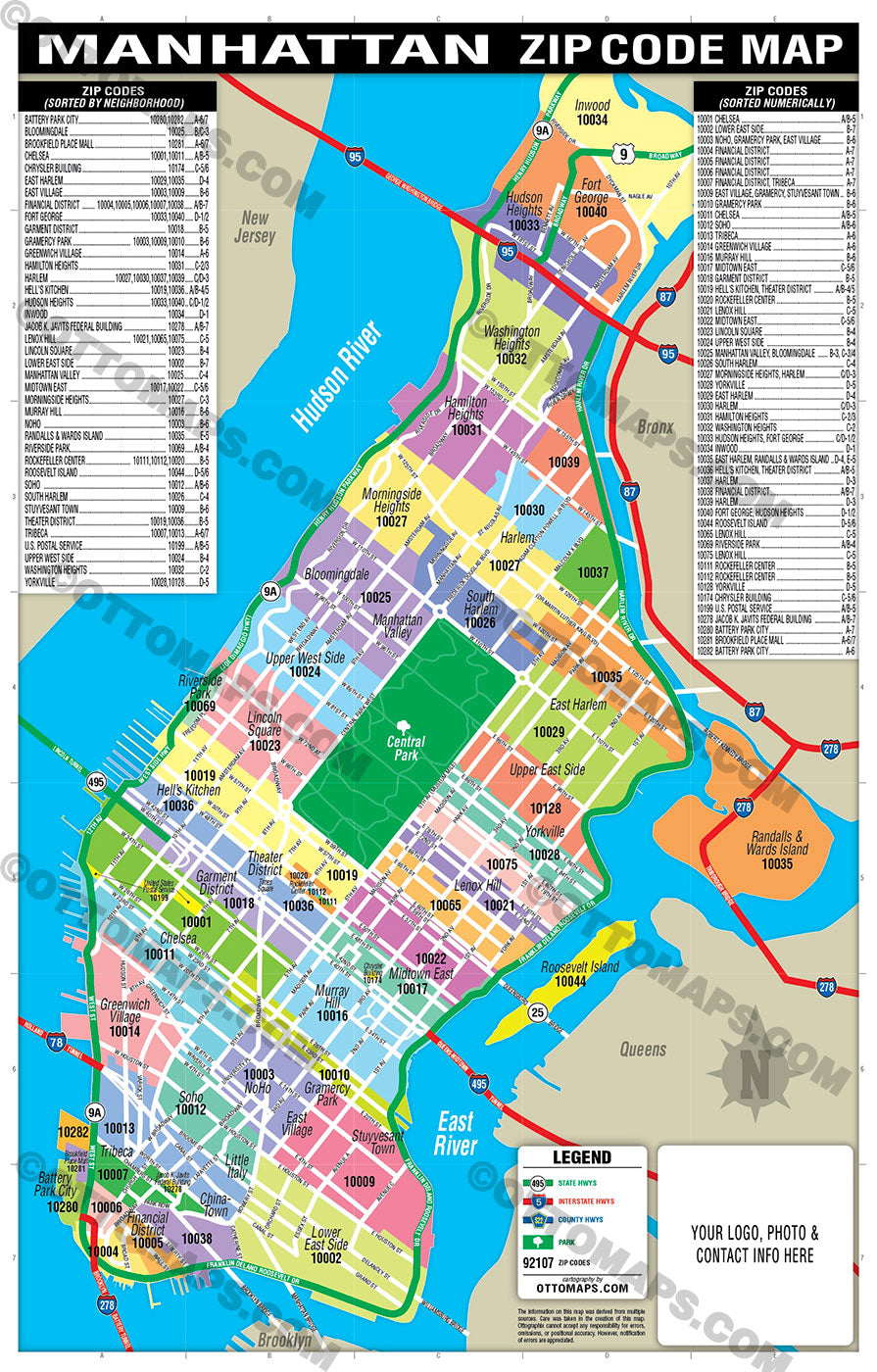 Manhattan Zip Code Map Nyc