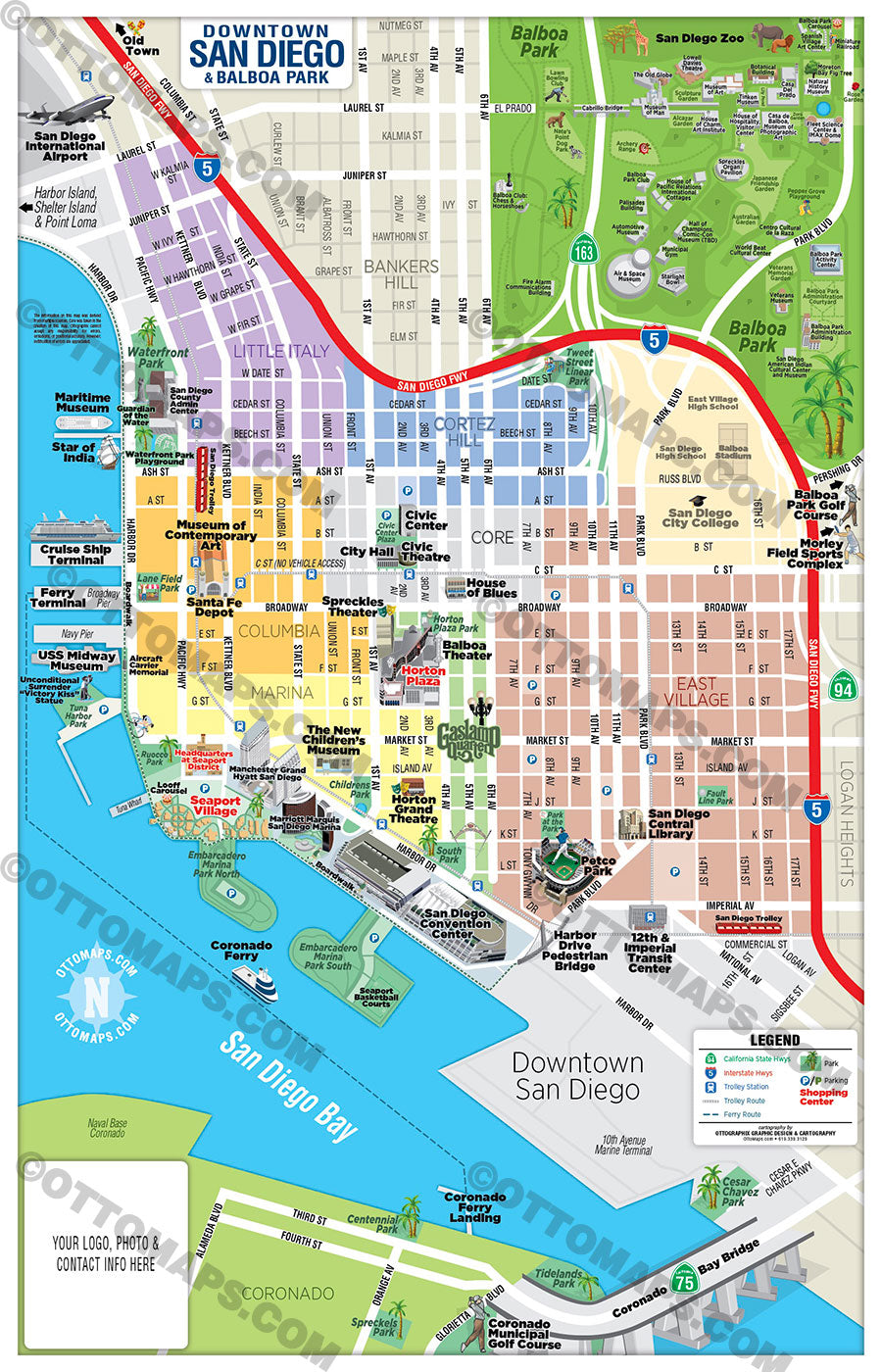 Downtown San Diego Tourist Map With Balboa Park Map Otto Maps