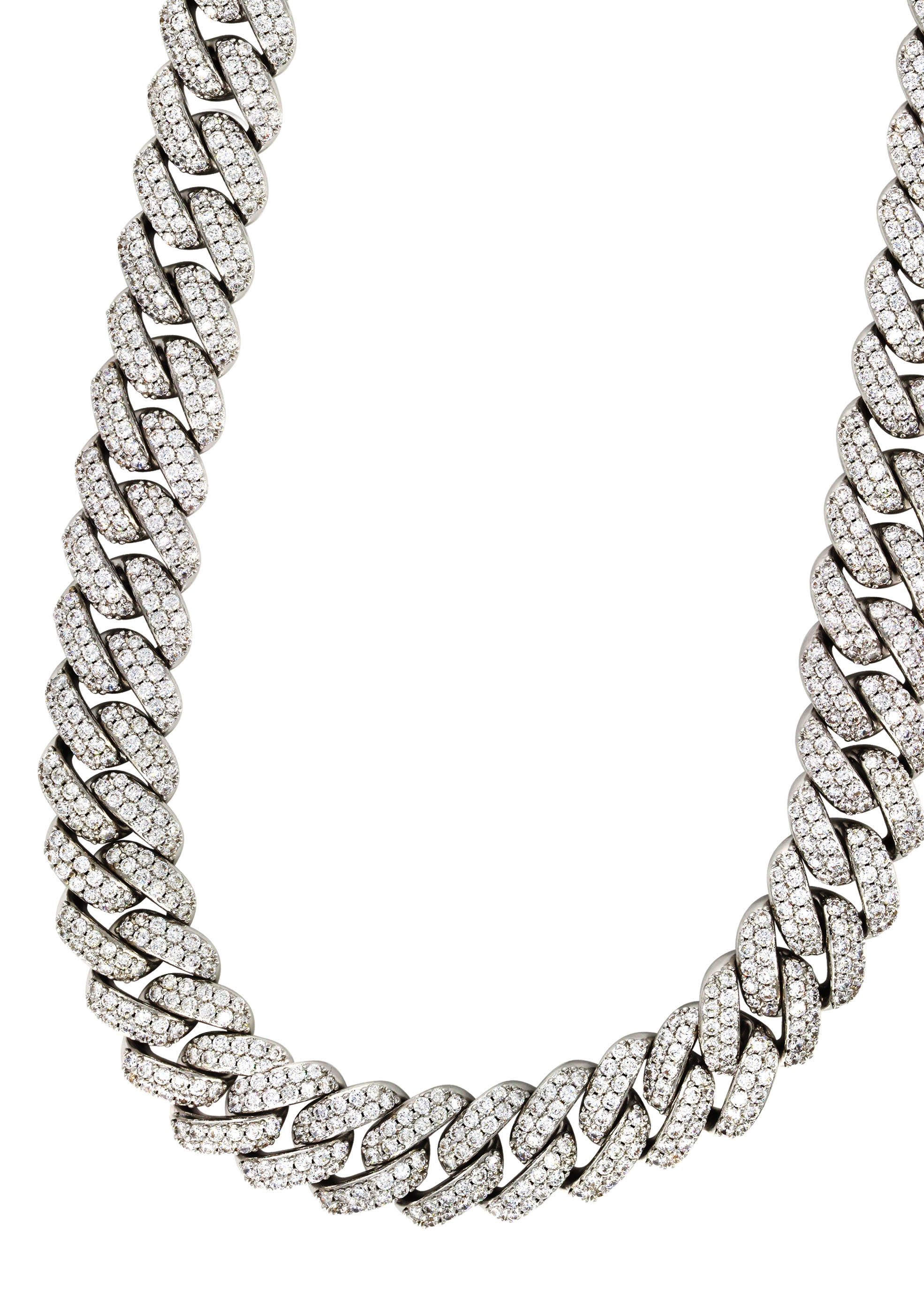 14k White Gold Mens Diamond Miami Cuban Link Chain