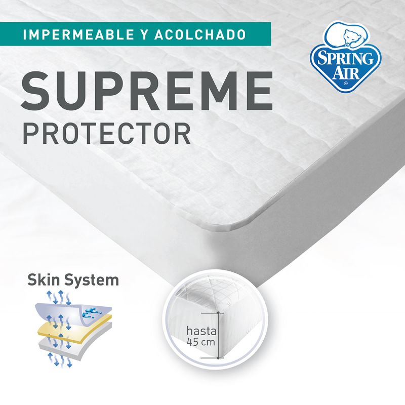 Protector De Colchón Acolchado E Impermeable Supreme Spring Air Blancos