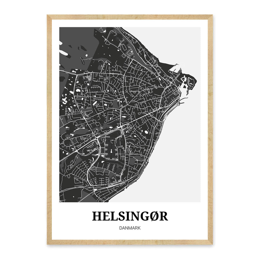 Helsingør Bykort Plakat Sort Homedecdk