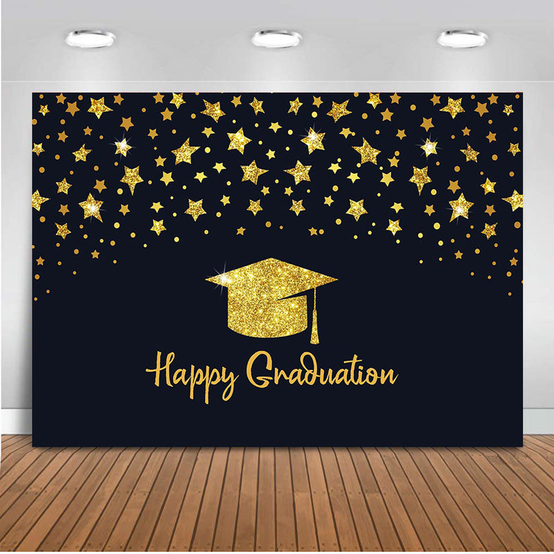 Happy Graduation Backdrop For Photography Party Decoration Banner Gold