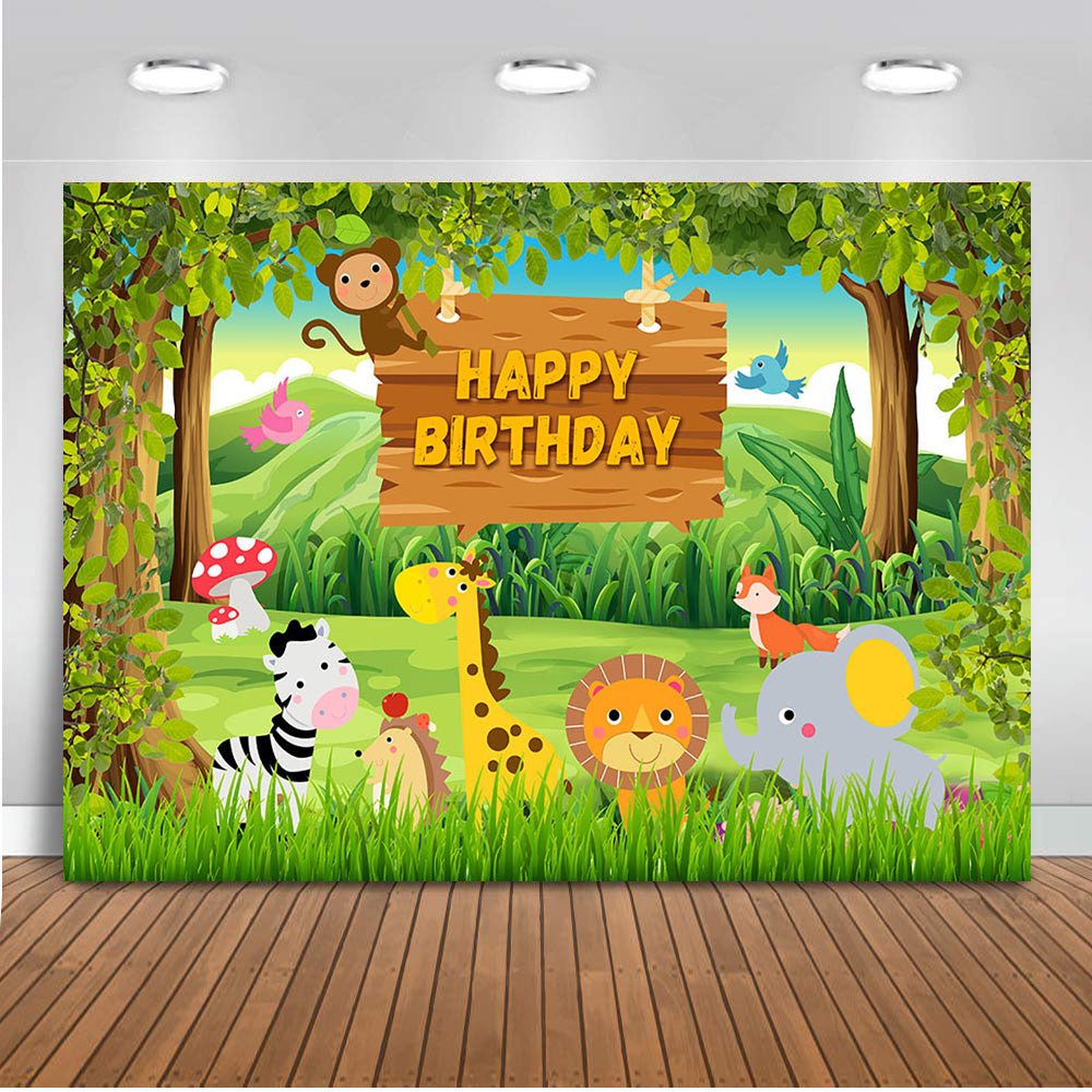 Happy Birthday Theme Party Safari Jungle Forest Animals Backdrop For P