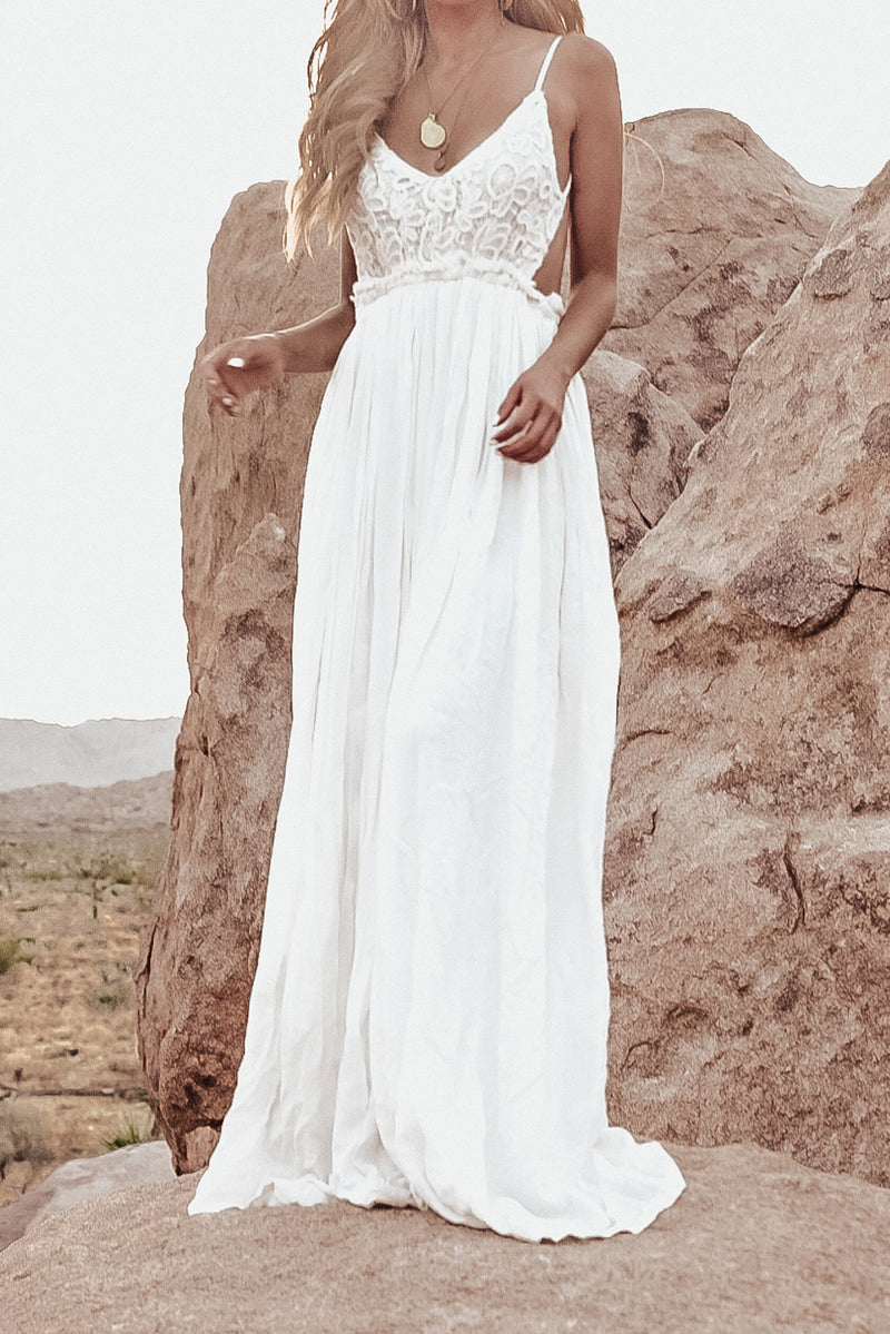 Camilla Open Back Crochet Maxi Dress White Haute And Rebellious