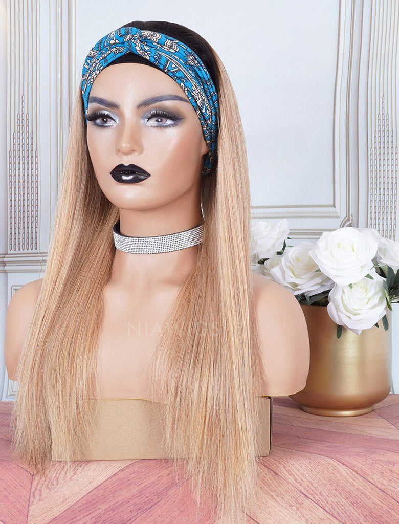 Dark Roots Ombre Blonde Headband Wig Human Hair Wigs With Free Trendy