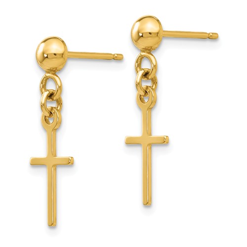 14k Gold Cross Dangle Earrings Looptyhoops