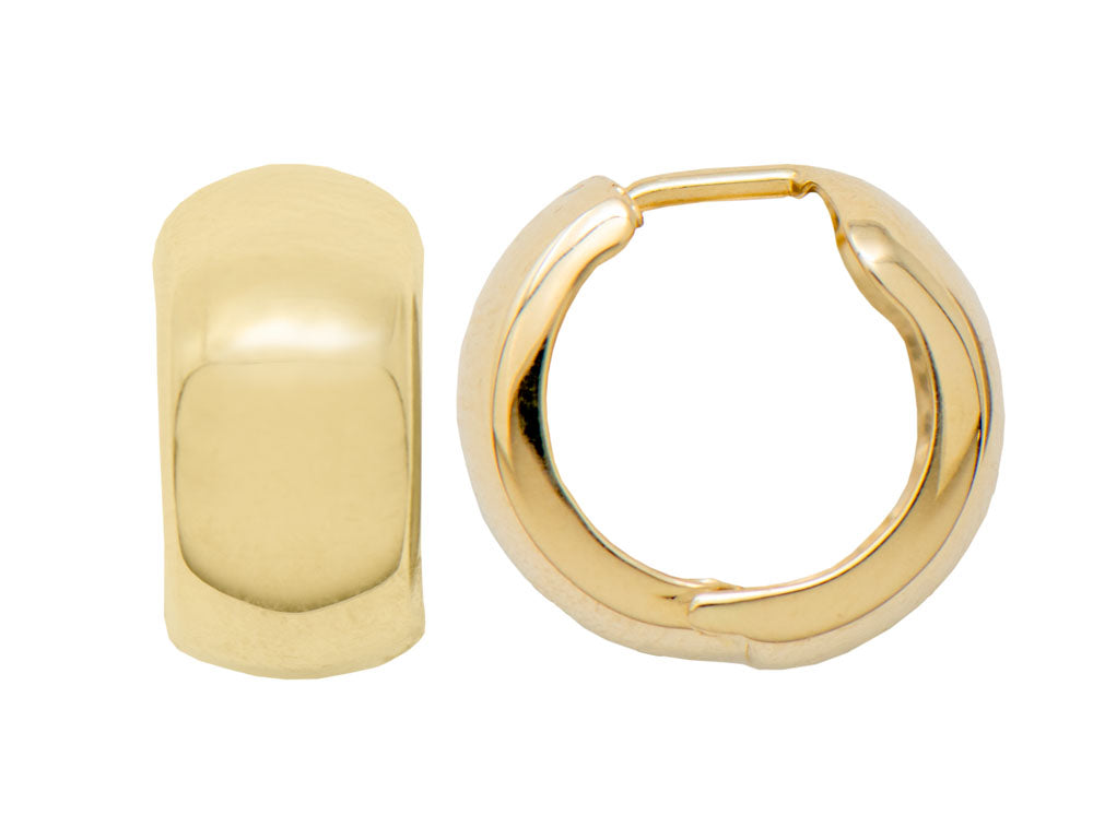 Thick 14k Gold Huggie Hinged Hoop Earrings 60 Inch 15mm 8mm Wide