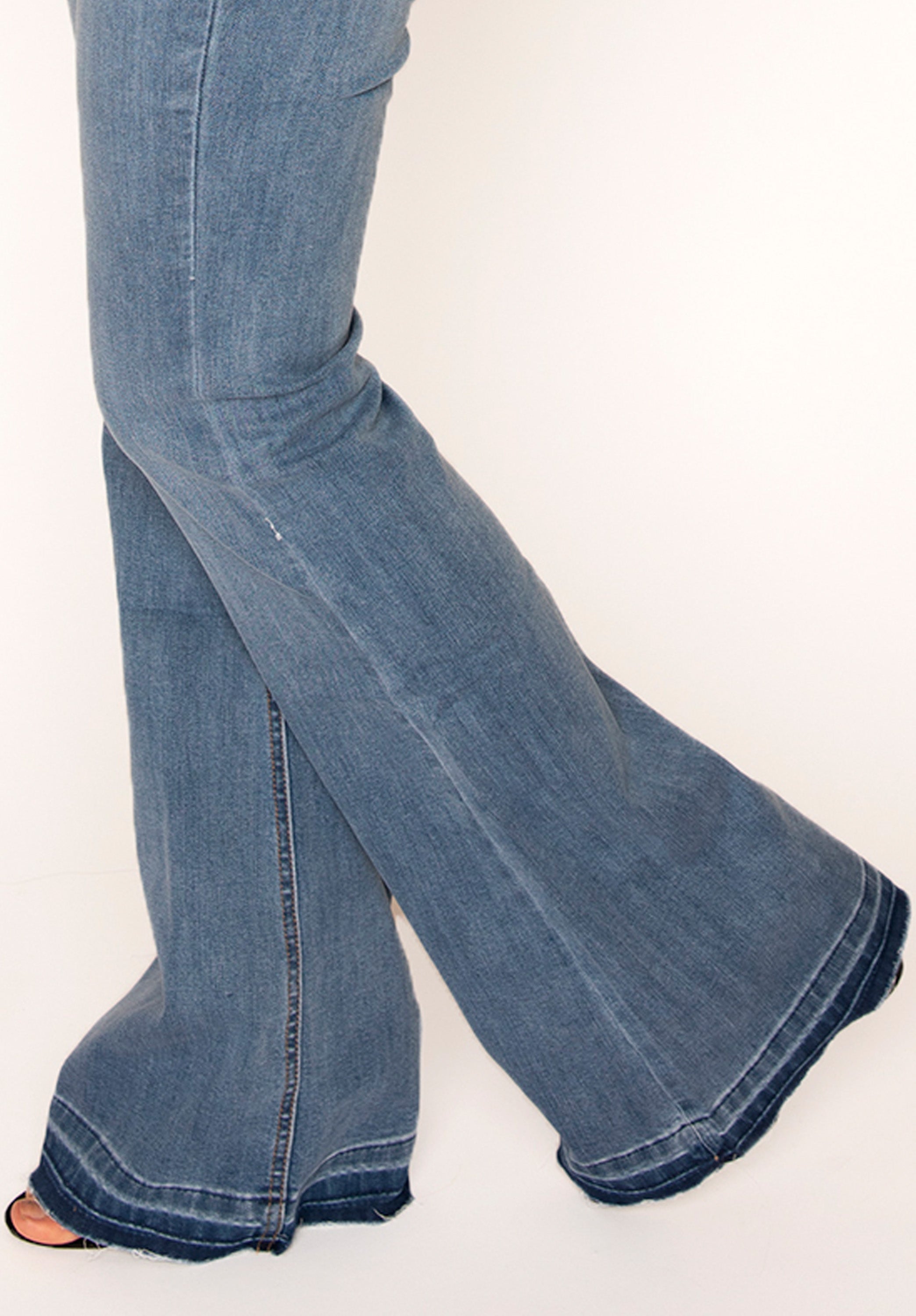 Long Leg Bootcut Jeans With Raw Hem Blue Glamour Outfitters