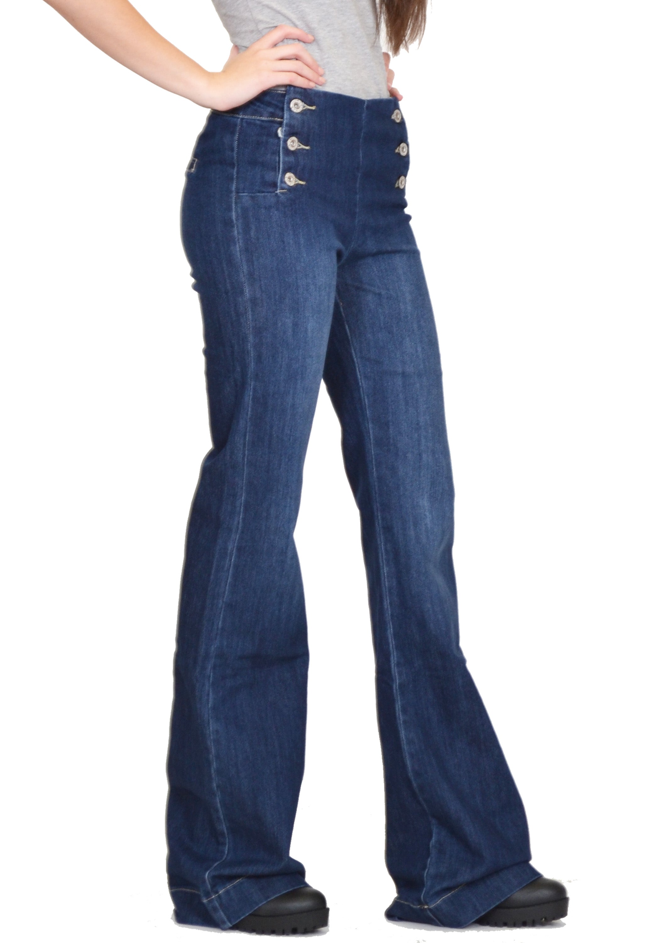 Long Leg Wide Flared Stretch Jeans Dark Blue Glamour Outfitters