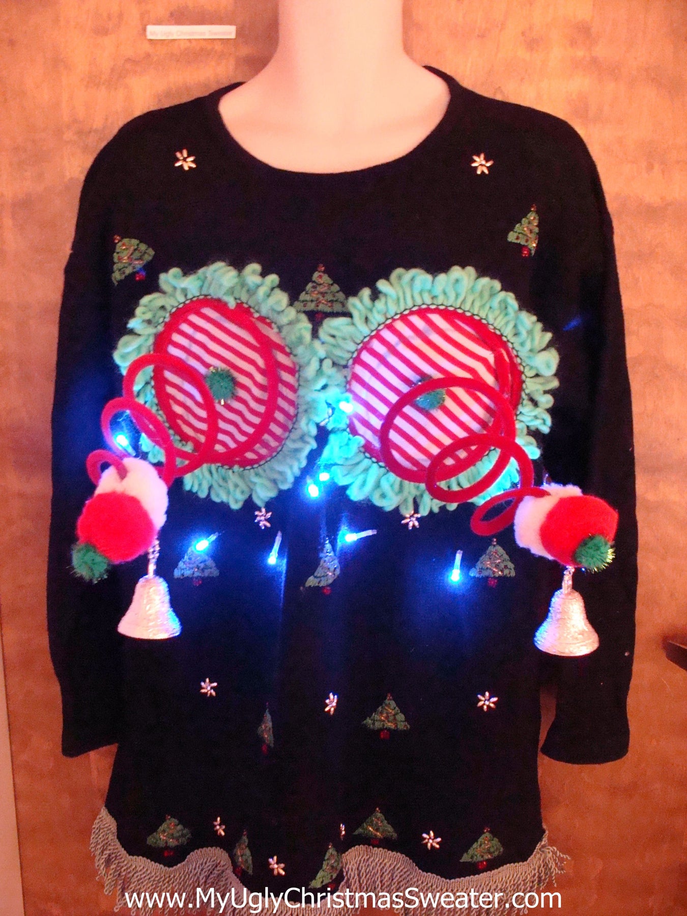 Trees And Wreaths Light Up Naughty Ugly Christmas Sweater My Ugly