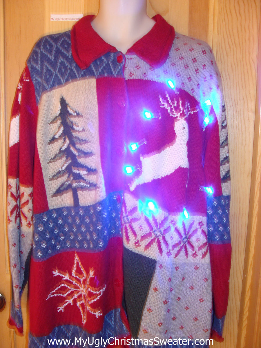 Light Up Ugly Xmas Sweater Reindeer Big Size For Xxxl 4xl Or Possibly