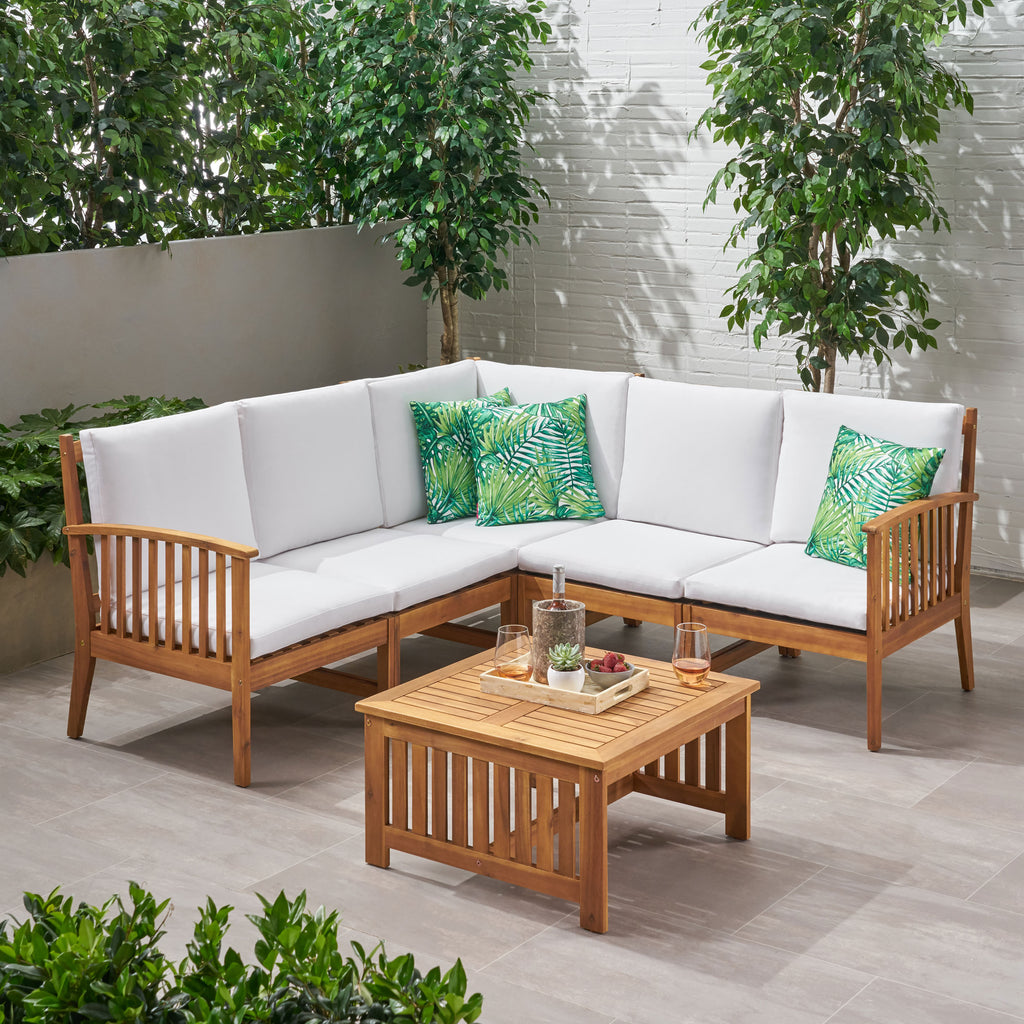 Maud Outdoor 5 Seater Acacia Wood Sofa Sectional Set Gdf Studio