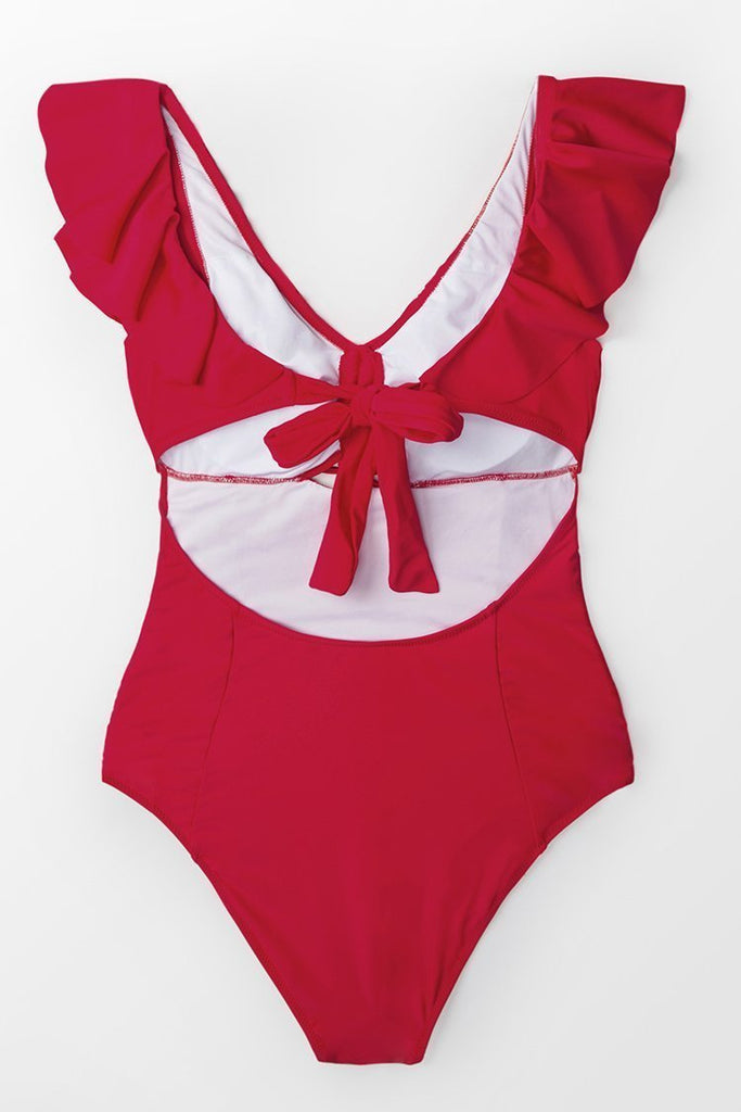 Ruby Red Ruffled One Piece Swimsuit Funeralz