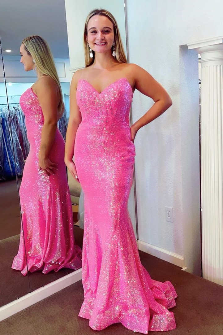 Hot Pink Strapless Mermaid Long Prom Gown Fancyvestido