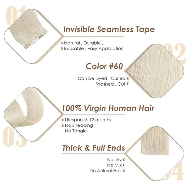 Invisible Seamless Tape In Virgin Human Hair Extensions Skin Weft