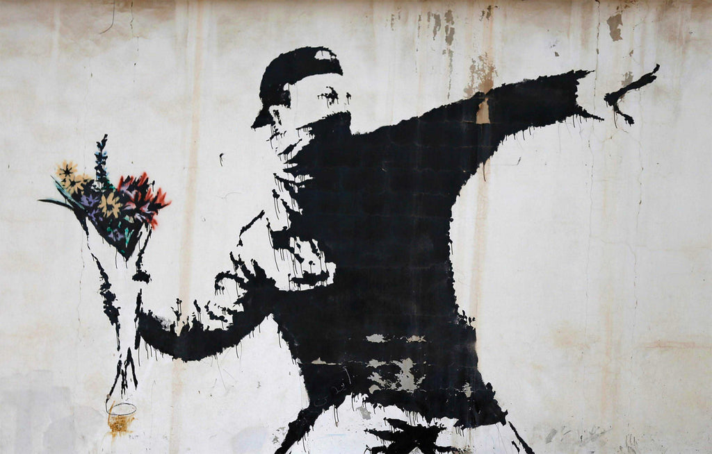 Banksy Flower Thrower Canvas Wall Art Framed Print Various Sizes