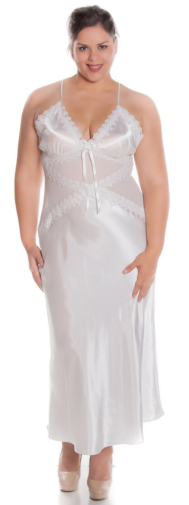 Womens Super Plus Size Silky Nightgown With Venice Lace 6074xx