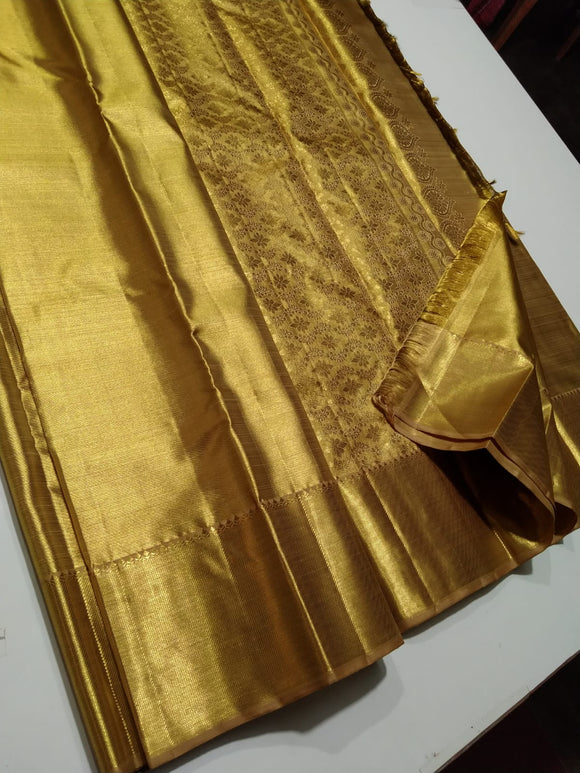 Exclusive Golden New Kanchipuram Pure Silk Wedding Saree Full Tissue K