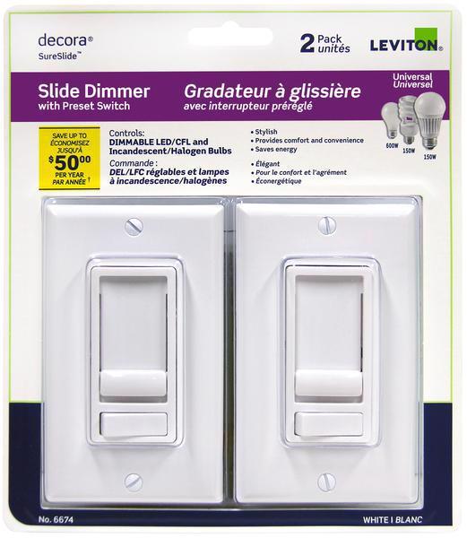 Leviton Universal Decora Sureslide Dimmer With Preset Switch White