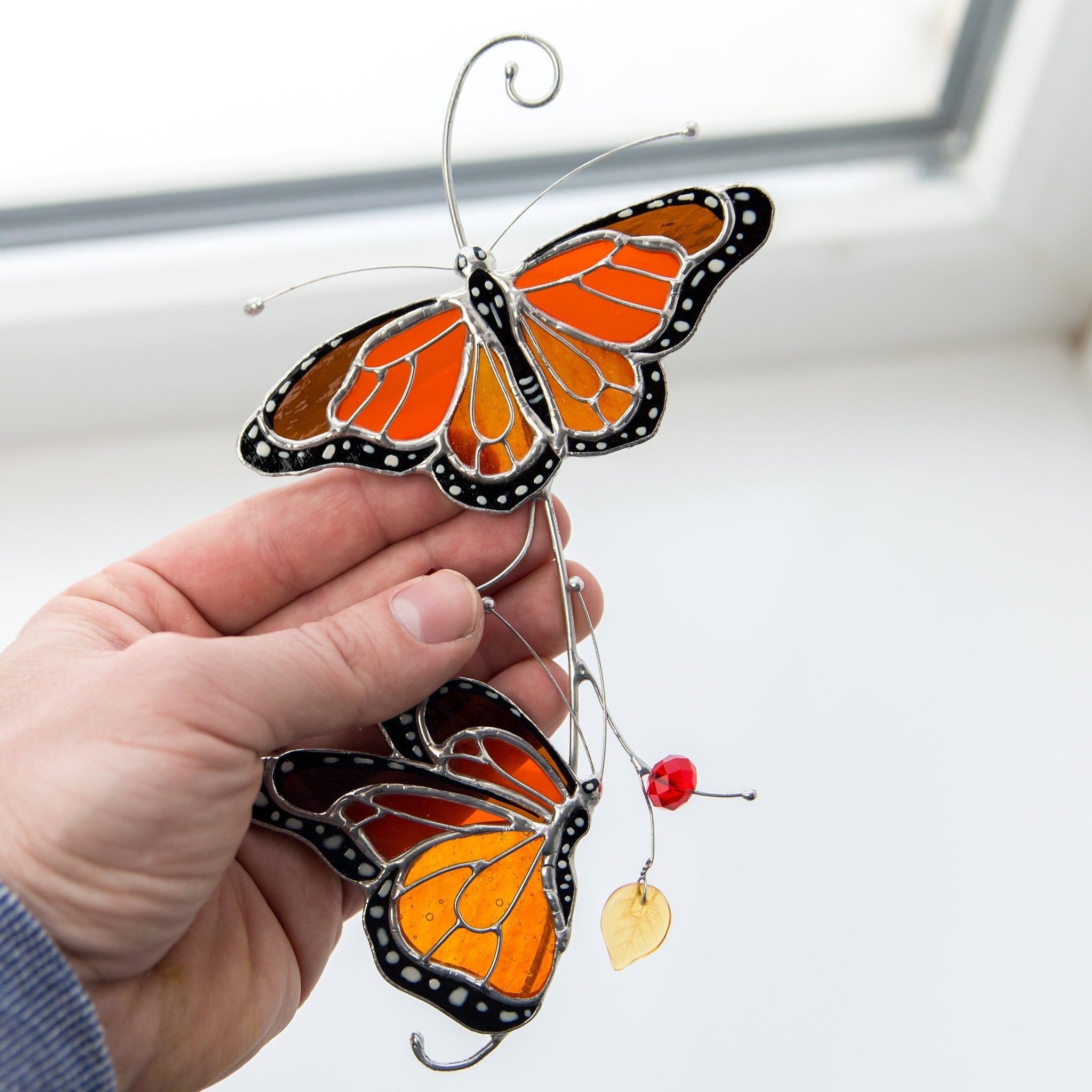 Stained Glass Monarch Butterflies Suncatcher For Window Decoration