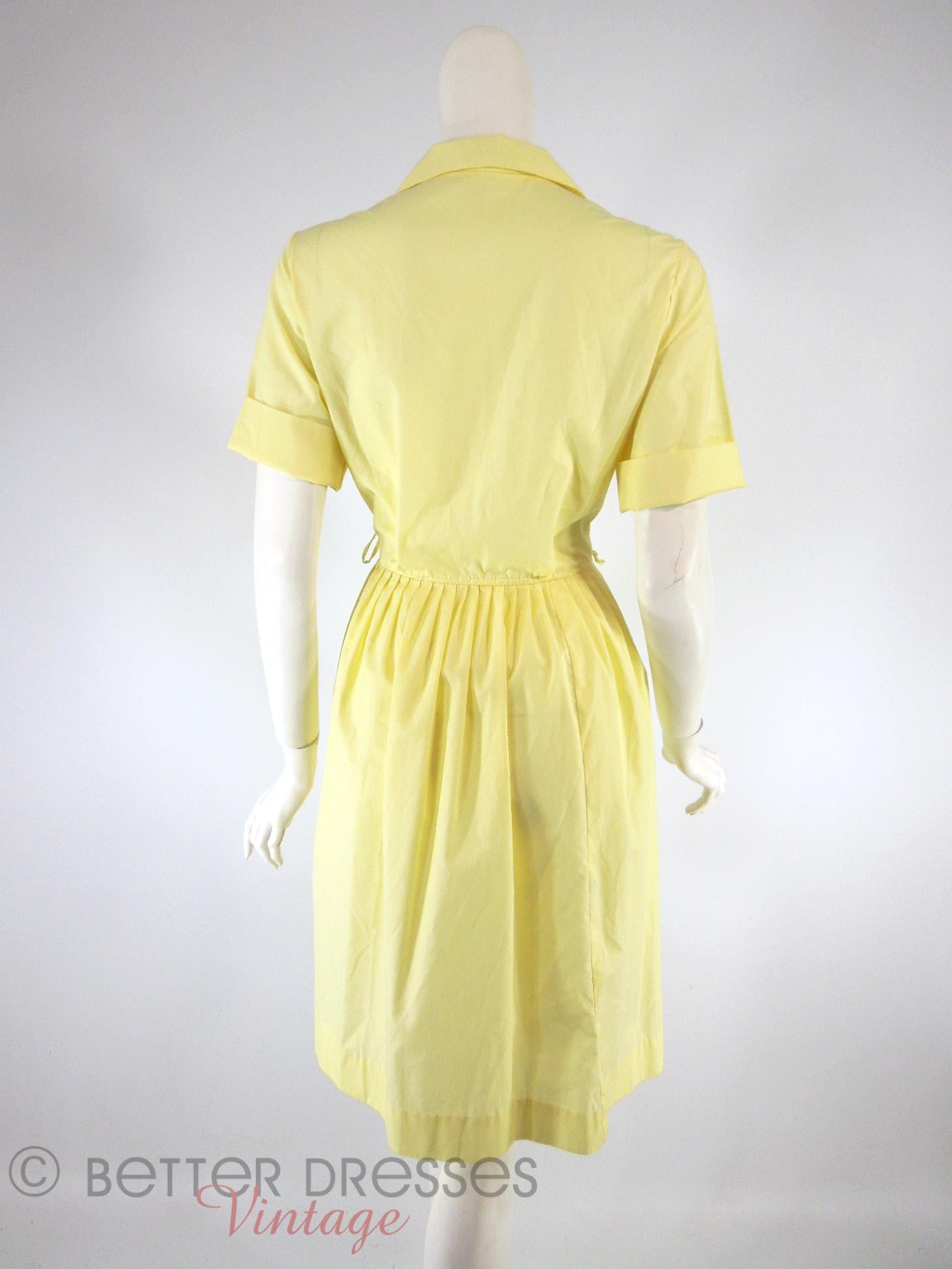 Vintage 1960s Yellow Shirtwaist Dress With White Eyelet Embroidery Sm