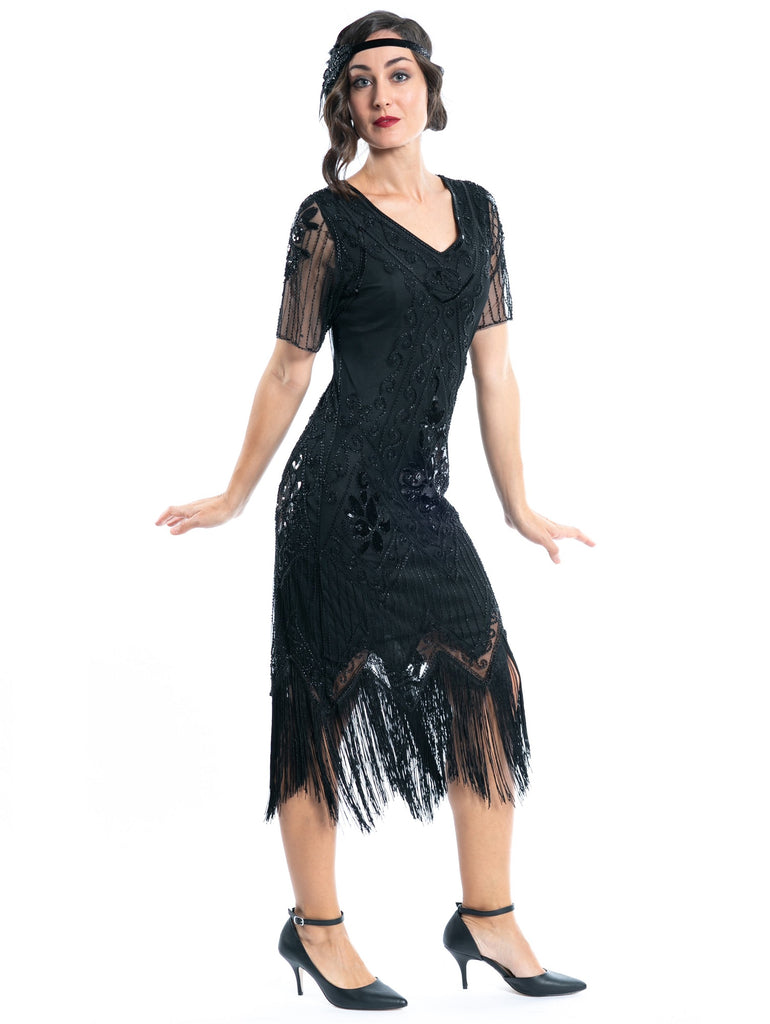 1920s Black Evelyn Plus Size Gatsby Dress