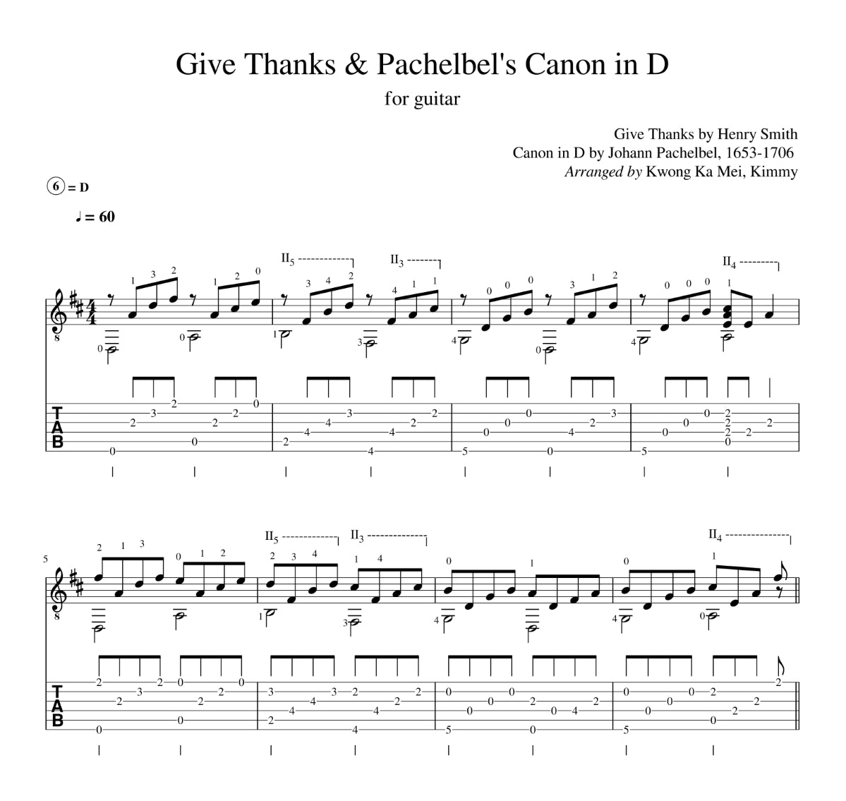 Sheettab Give Thanks And Pachelbels Canon In D Kimmy Kwong