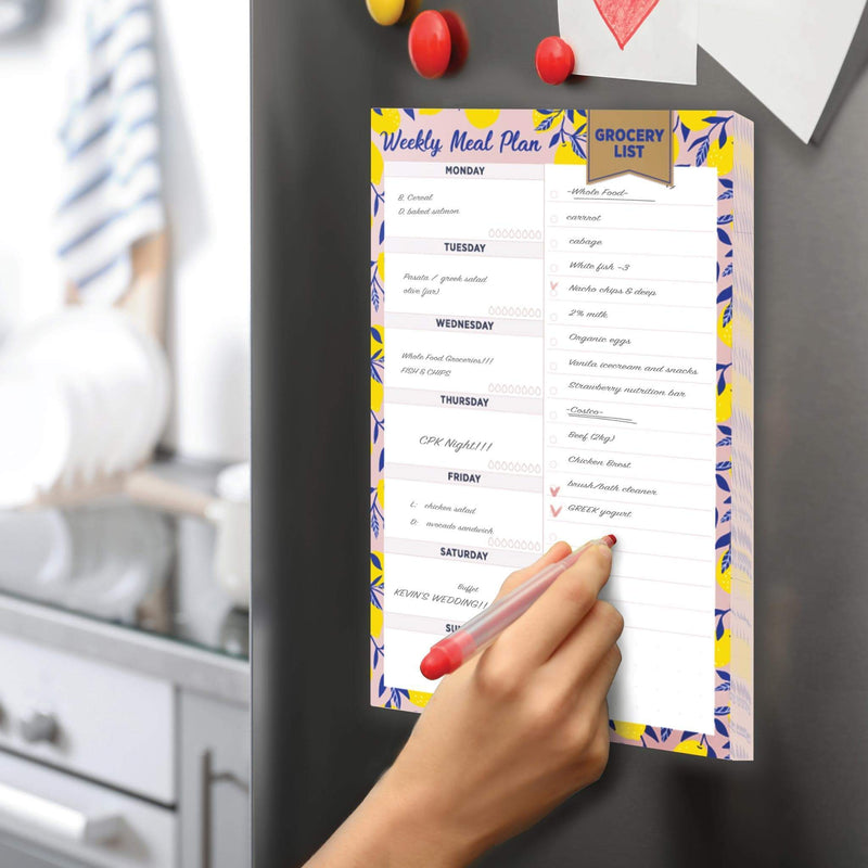 Weekly Magnetic Meal Planner Notepad Yellow Lemon Grass Fridge