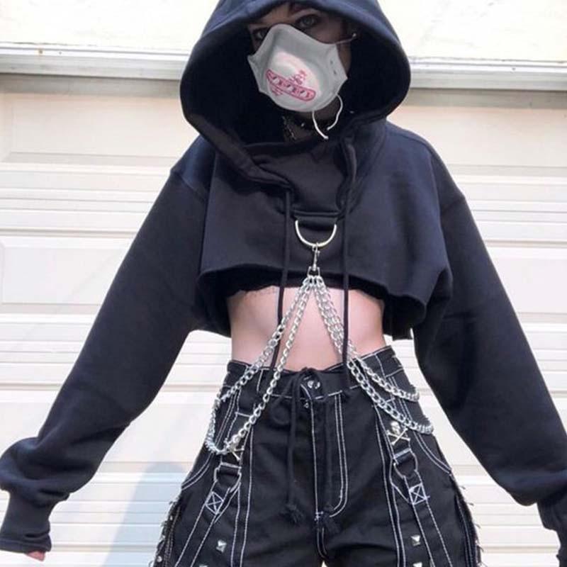 Gothic Chains Crop Hoodie Cosmique Studio