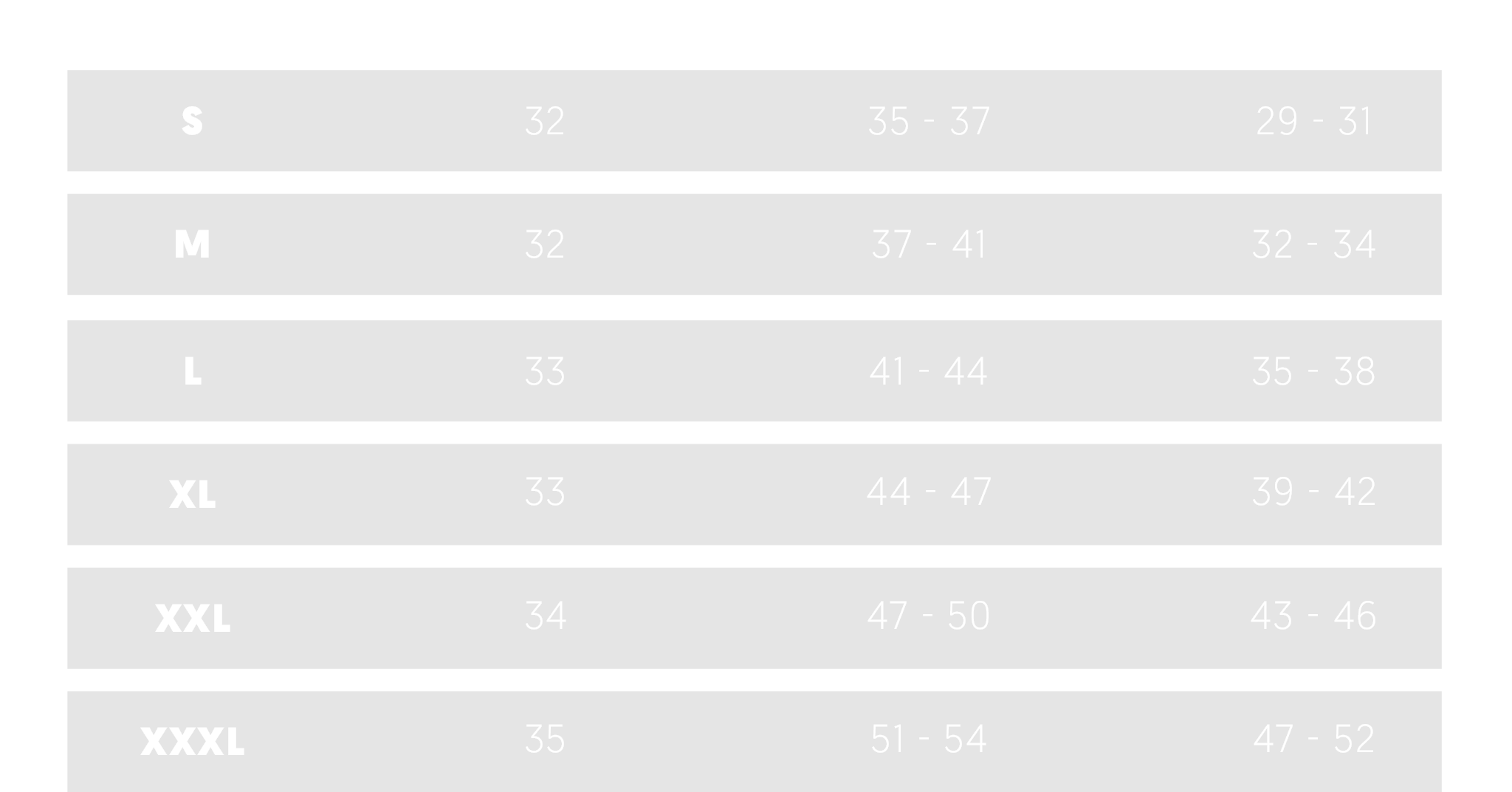 Size Chart Mens Pants Mission