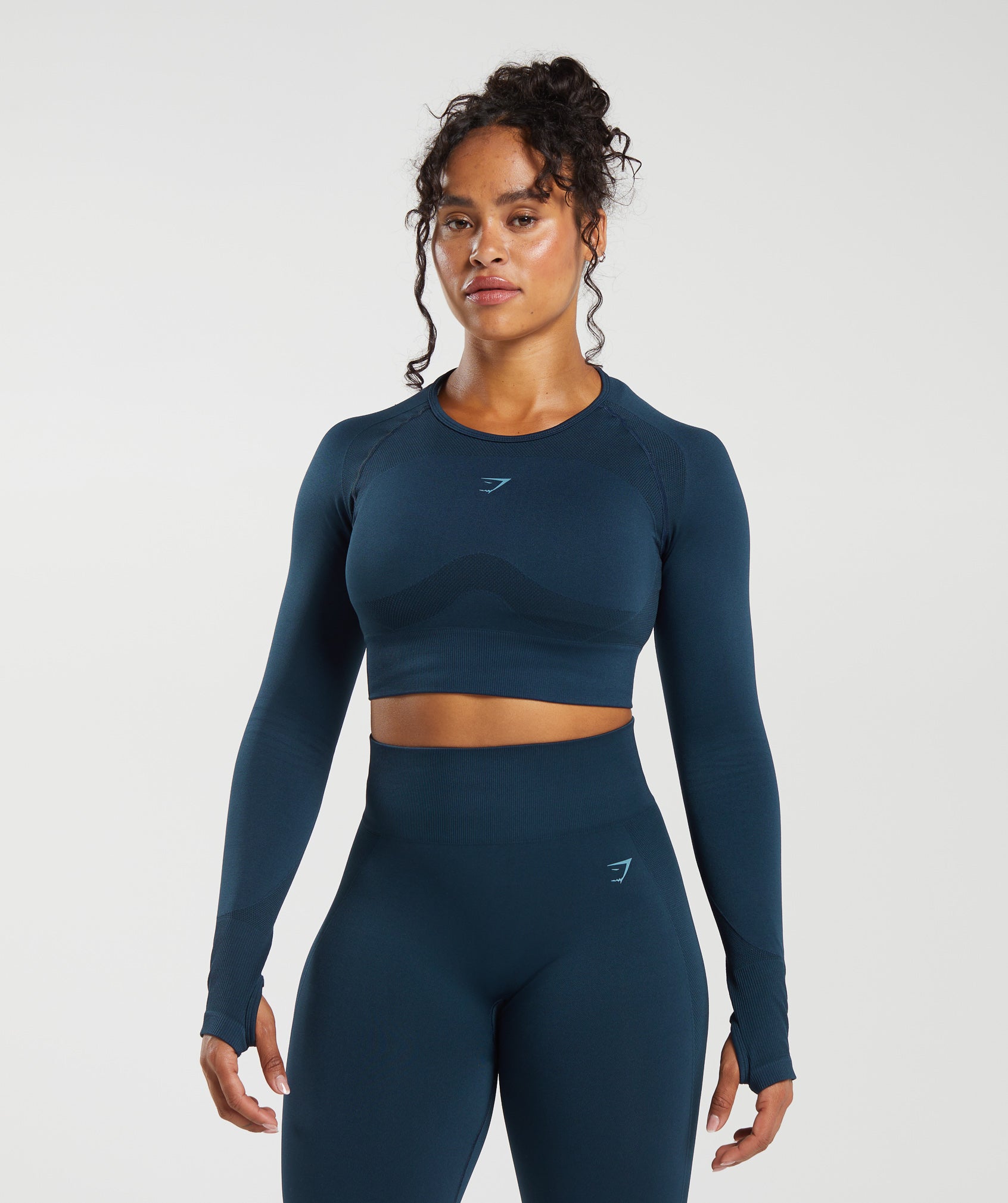 Gymshark Flex Long Sleeve Crop Navydenim Blue Gymshark