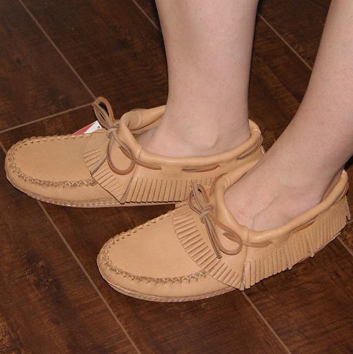 Ladies Double Soft Sole Genuine Moose Hide Leather Earthing Moccasins