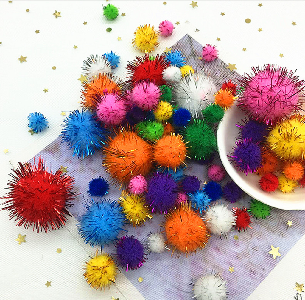 Multi Color Glitter Pom Poms Assorted Sizes 200pcs Mr Mintz Crafts