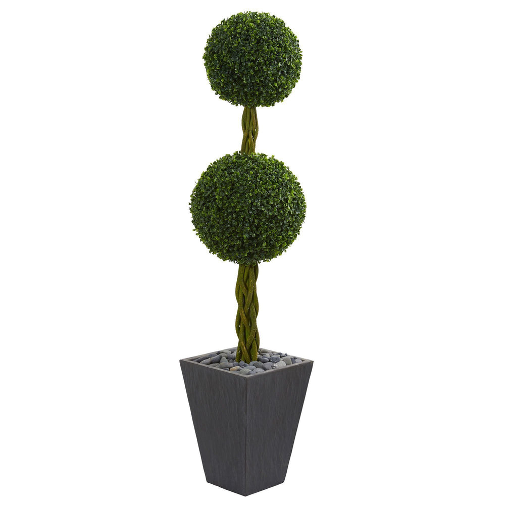 5 Double Ball Boxwood Topiary Artificial Tree In Slate Planter Uv