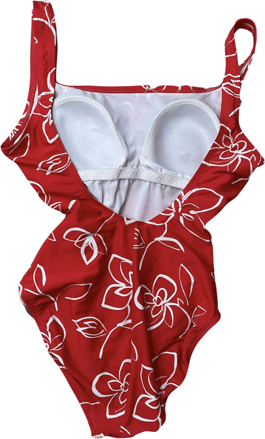 Vintage 90s Red And White Floral One Piece Swimsuit Shop Thrilling